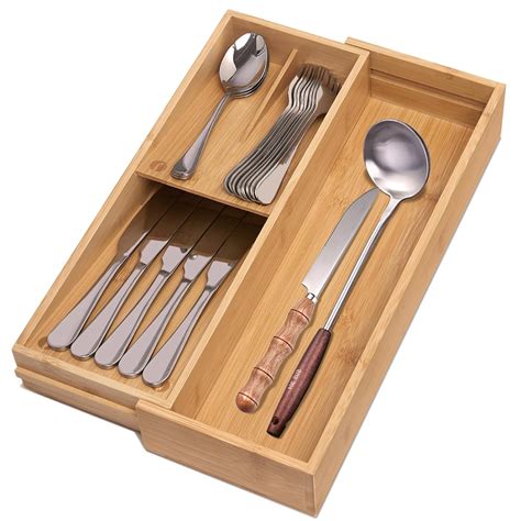 Bamboo Kitchen Drawer Organizer Guiogc Silverware Organizer Expandable Utensil Holder With