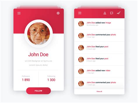 Profile Notifications App Design