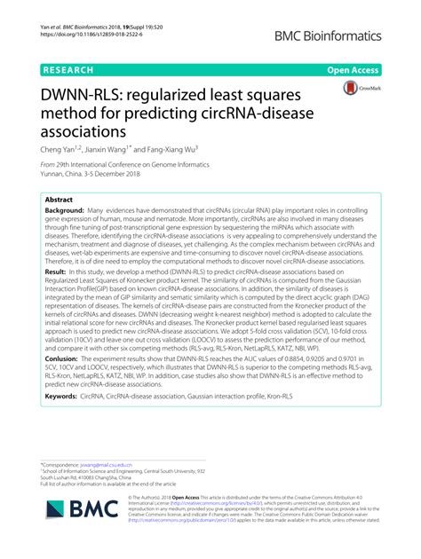 Pdf Dwnn Rls Regularized Least Squares Method For Predicting Circrna