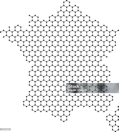 프랑스 지도 추상 미래 육각형 모양 라인 포인트 블랙 벌집 또는 분자 구조의 형태로 벡터 일러스트입니다 0명에 대한 스톡 벡터