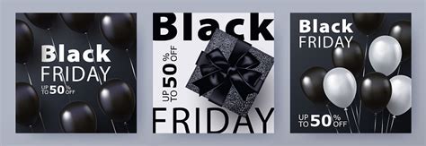 블랙 프라이데이 세일 배너 포스터 또는 전단지 디자인은 블랙 백그라운드에 사실적인 3d 흑백 헬륨 풍선과 검은 활이있는 아름다운 선물 상자로 디자인됩니다 3차원 형태에 대한