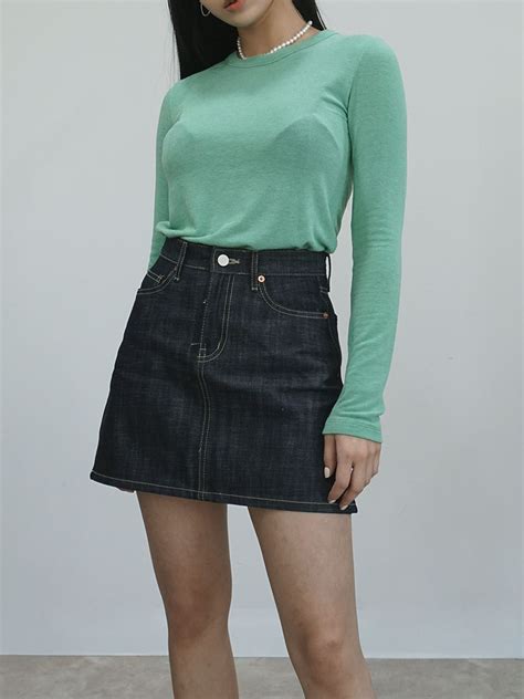 느루아 컬러 텐셀 긴팔 티셔츠 아이보리 베이지 핑크 민트 블루 블랙