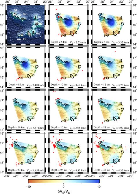 12 Tomography Results S Wave Velocity Models At Different Depths