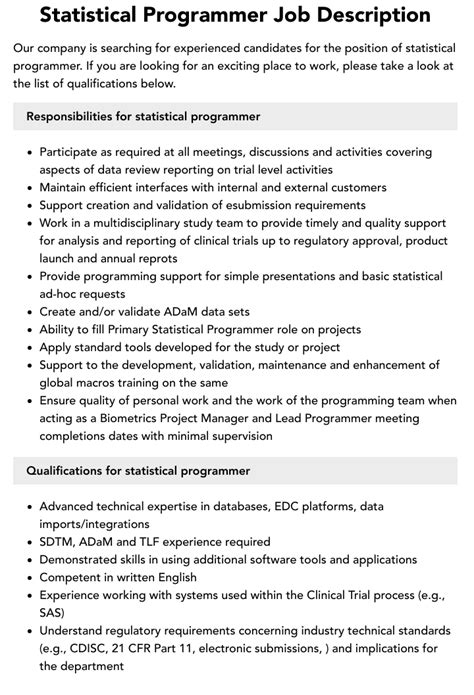 statistical programmer job description velvet jobs