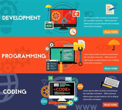 Programming Development And Coding Concept Banners Stock Vector