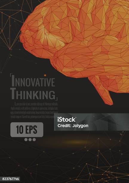검은 Bg에 다각형 뇌 그림 레이아웃 3차원 형태에 대한 스톡 벡터 아트 및 기타 이미지 3차원 형태 가리기 개념