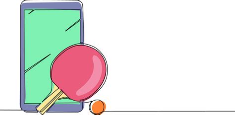 Single One Line Drawing Table Tennis Racket And Ball With Smartphone Online Ping Pong Sport