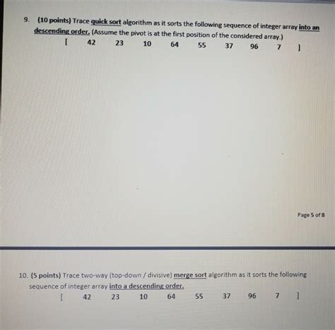 Solved 5 5 Points Trace Selection Sort Algorithm As It