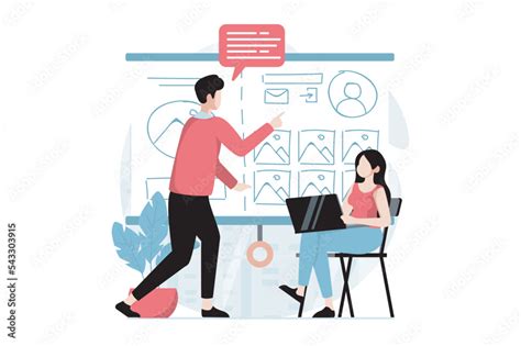 UI And UX Design Concept With People Scene In Flat Style Man And Woman Designers Develop Layout
