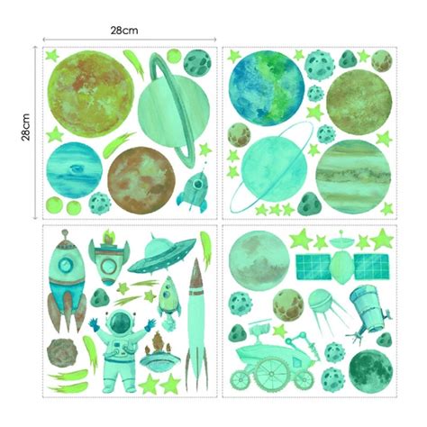 Yg006 어린이 룸 장식 행성 우주 비행사 로켓 Ufo 만화 요소 빛나는 벽 스티커