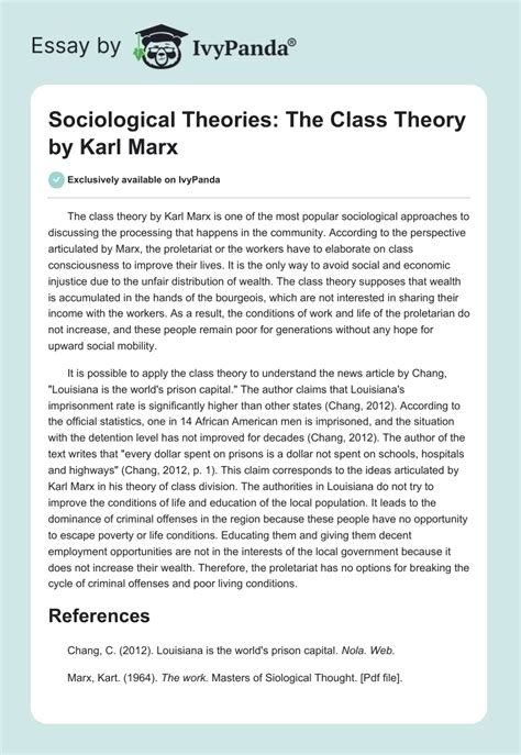 Sociological Theories The Class Theory By Karl Marx 305 Words Critical Writing Example