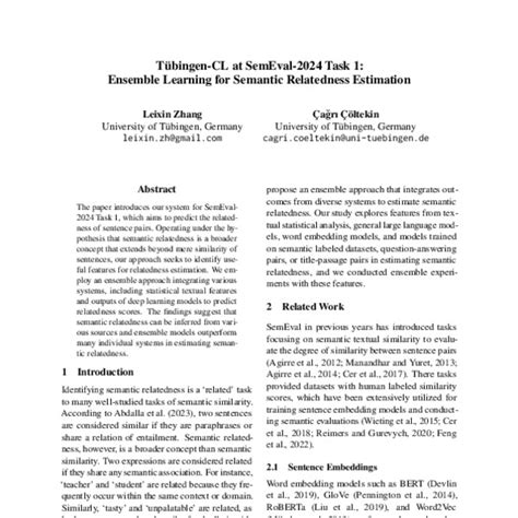 Tübingen CL at SemEval Task Ensemble Learning for Semantic Relatedness Estimation ACL