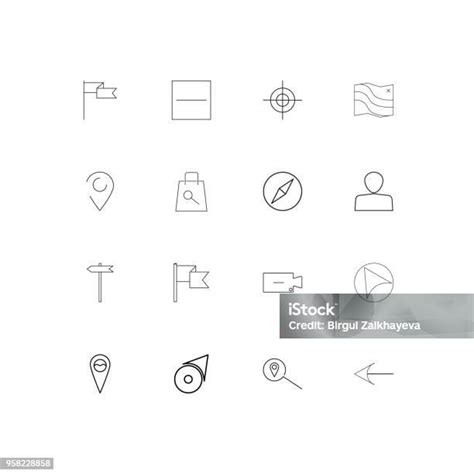 Maps And Navigation Linear Thin Icons Set Outlined Simple Vector Icons Stock Illustration