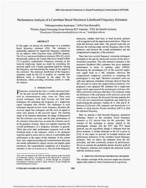 Pdf Performance Analysis Of A Correlator Based Maximum Likelihood Frequency Estimator
