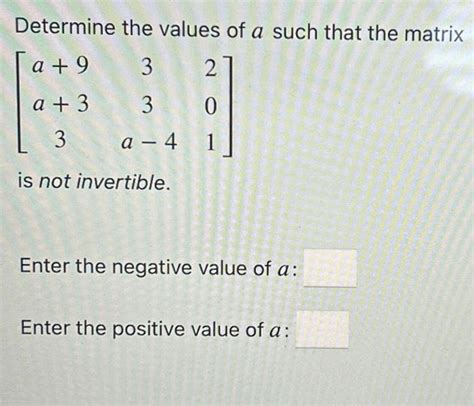 Solved Determine The Values Of A Such That The Matrix Chegg Com