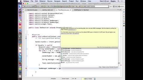 Receivereply Sms Using Broadcastreceiver Android Youtube