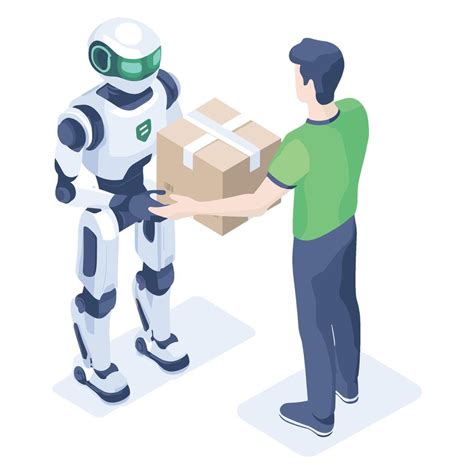 Robot Handing Package To Person In Digital Workplace 56314629 Vector