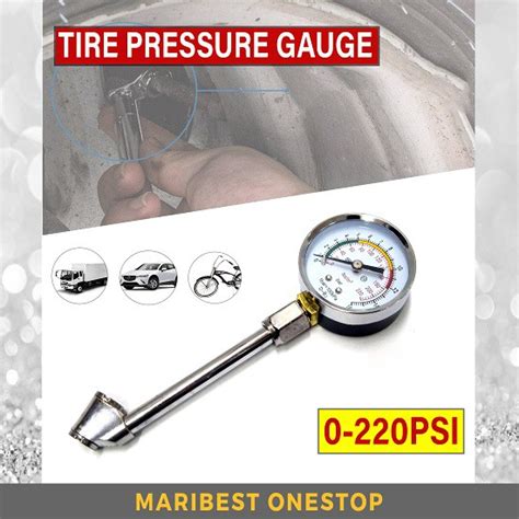 Twin Connector Tire Pressure Gauge 0 220psi High Precision Dial Meter