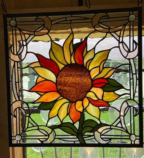 Sunflower Panel Stained Glass Sunflower Panel In Glass Etsy 유리 공예