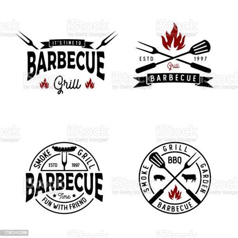 레트로 빈티지 바베큐 바베큐 바베큐 그릴 벡터 일러스트 세트 스톡 일러스트 인도네시아 바베큐 그릴 바베큐 식사 로고 아이콘 로고에 대한 스톡 벡터 아트 및 기타 이미지