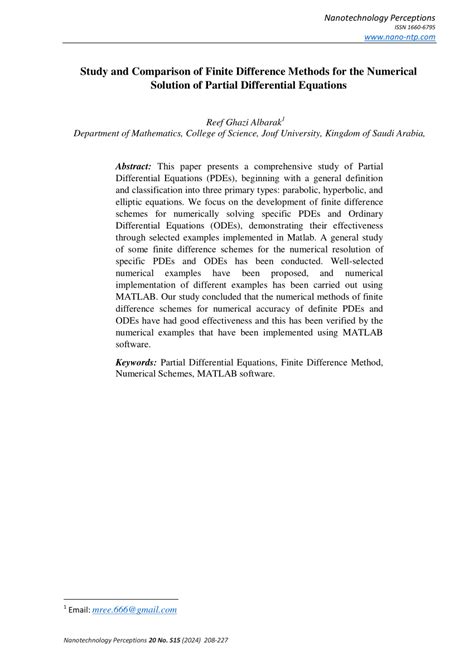 PDF Study And Comparison Of Finite Difference Methods For The