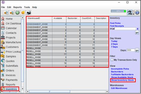 viewing inventory status ingen software