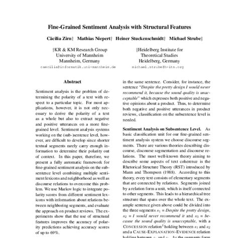 Fine Grained Sentiment Analysis With Structural Features Acl Anthology