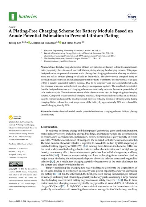 Pdf A Plating Free Charging Scheme For Battery Module Based On Anode