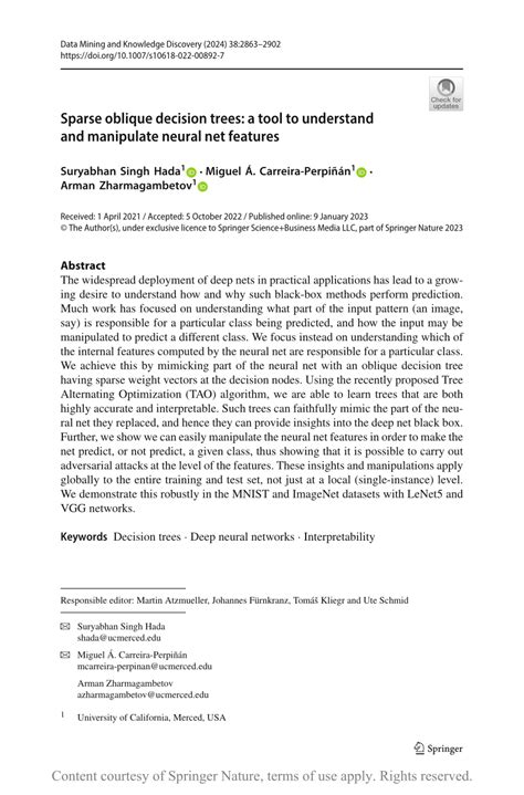 Sparse Oblique Decision Trees A Tool To Understand And Manipulate Neural Net Features