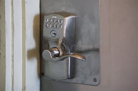 Push Pad Code Keyless Entry Doorhandle Close Up Of Apartment Rental