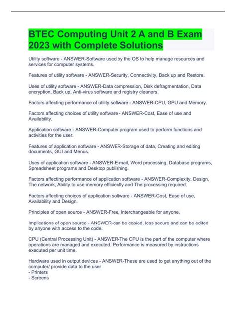 BTEC Computing Unit 2 A And B Exam 2023 With Complete Solutions BTEC Computing Unit 2 Stuvia US