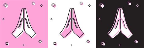 분홍색과 흰색 검은 색 배경에 고립기도 위치 아이콘에 손을 설정합니다 신앙과 소망으로 하나님께 기도하십시오 벡터 일러스트레이션 개념에 대한 스톡 벡터 아트 및 기타 이미지