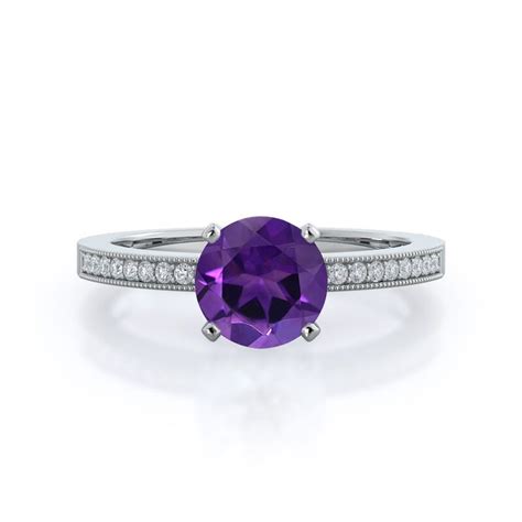 Pave And Milgrain Amethyst Ring Round Diamond Engagement Rings Heart