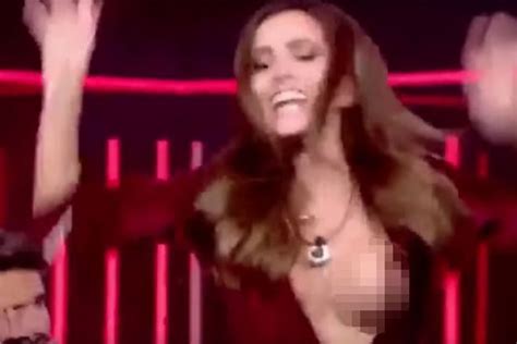 Models Boobs Burst Out Of Her Tiny Dress During Live Big Brother Eviction For The Second Time