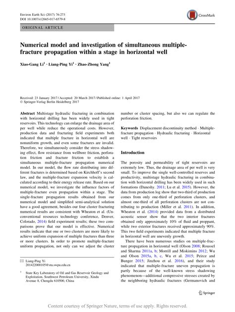 Numerical Model And Investigation Of Simultaneous Multiple Fracture Propagation Within A Stage