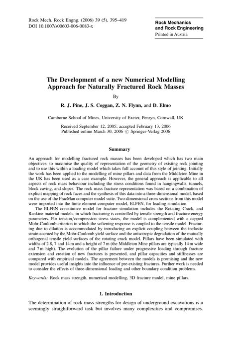 Pdf The Development Of A New Numerical Modelling Approach For Naturally Fractured Rock Masses