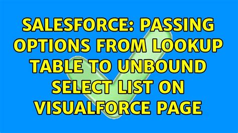 Salesforce Passing Options From Lookup Table To Unbound Select List On Visualforce Page Youtube