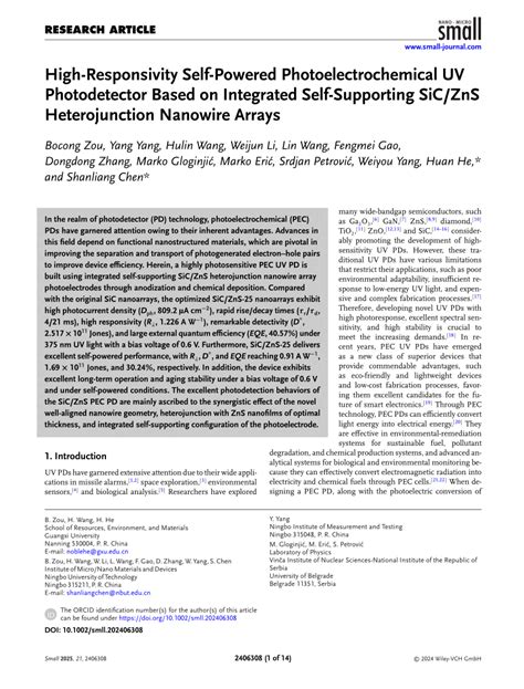 High‐responsivity Self‐powered Photoelectrochemical Uv Photodetector