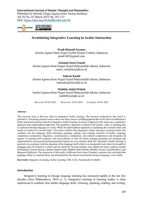 Pdf Scrutinizing Integrative Learning In Arabic Instruction