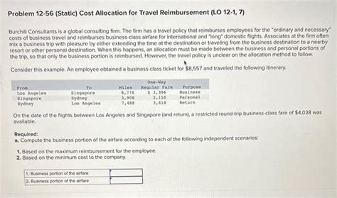 solved problem 12 56 static cost allocation for travel