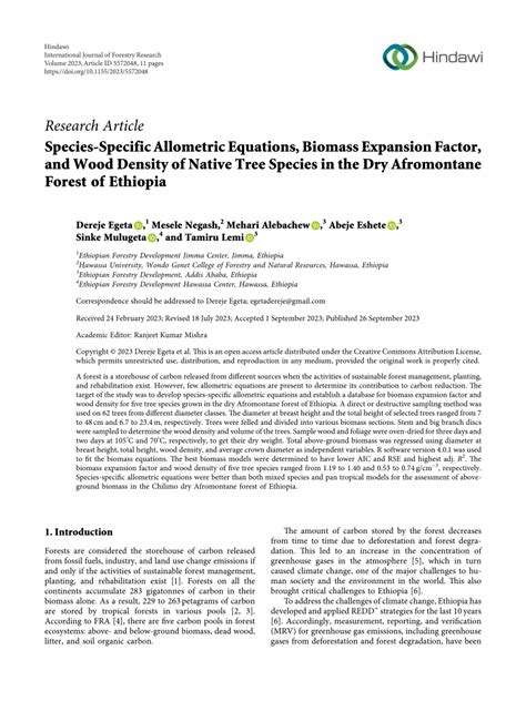 Pdf Species Specific Allometric Equations Biomass Expansion Factor