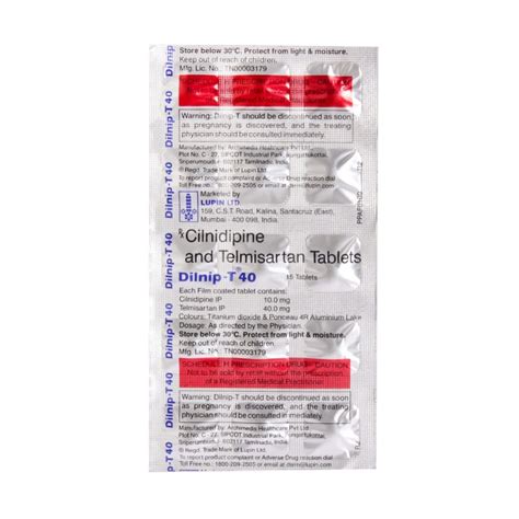 Dilnip T 40 Strip Of 15 Tablets Health And Personal Care