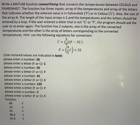 Solved Write A Matlab Function Converttemp That Converts The