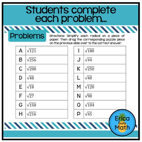 Simplifying Radicals Digital Activity Picture Puzzle Classful