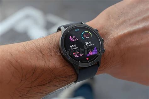 Close Up Of A Smartwatch Displaying Health And Fitness Data On A Person S Wrist In Natural