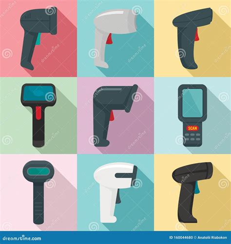 Barcode Scanner Icons Set Flat Style Stock Vector Illustration Of Flat Laser 160044680