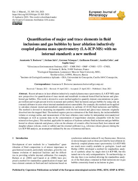 Pdf Quantification Of Major And Trace Elements In Fluid Inclusions And Gas Bubbles By Laser