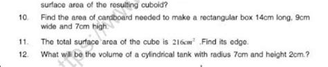 Surface Area Of The Resulting Cuboid10 Find The Area Of Cardboard Need