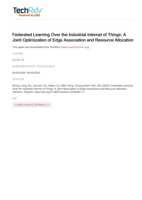 Pdf Federated Learning Over The Industrial Internet Of Things A Joint Optimization Of Edge