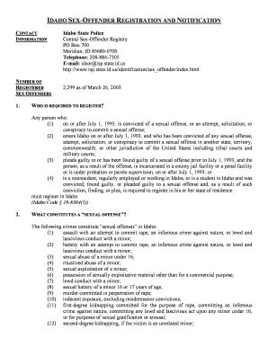 Fillable Online IDAHO SEX OFFENDER REGISTRATION AND Angelfire Fax Email Print PdfFiller